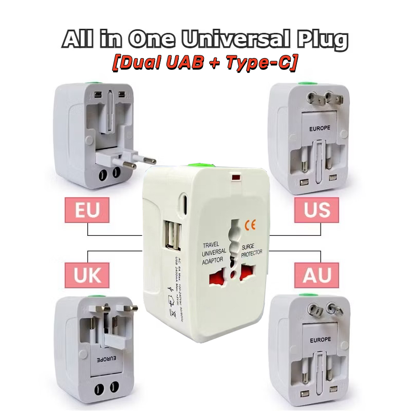 Universal Travel Adapter with 2 USB, 1 Type-C & Socket | Works in 150 ...