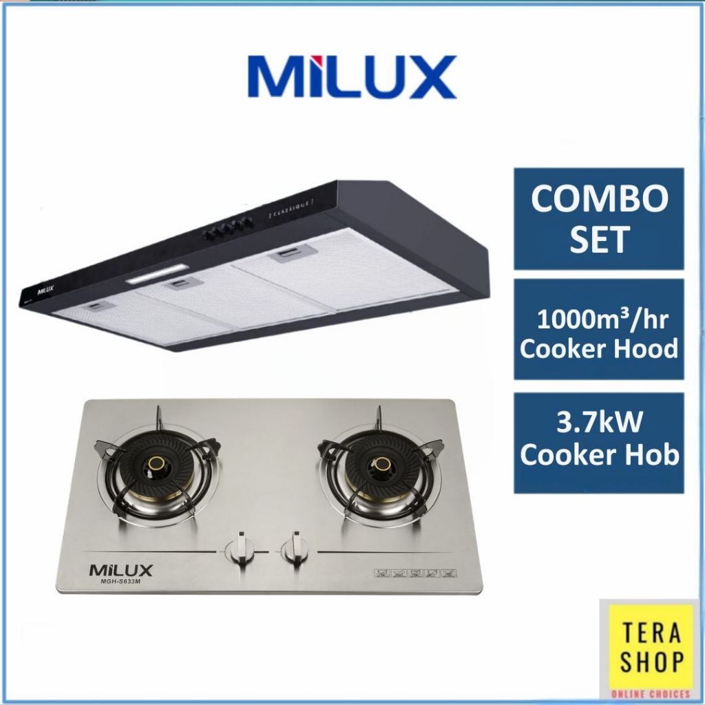 Milux Stainless Steel Cooker Hood MHS-S431 + 2 Burners Cooker Hob MGH ...