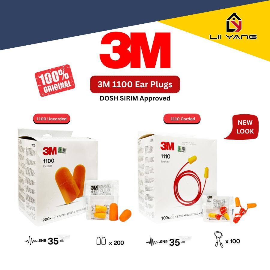 [Original] 3M Ear Plug Anti Noise 3M Corded Uncorded Soft Foam Earplugs 1100 / 1100 (1pair ...