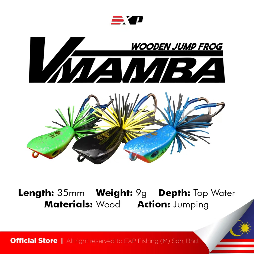 EXP V-MAMBA Jump Frog Wooden Frog Snakehead Fishing Lure Expert for ...