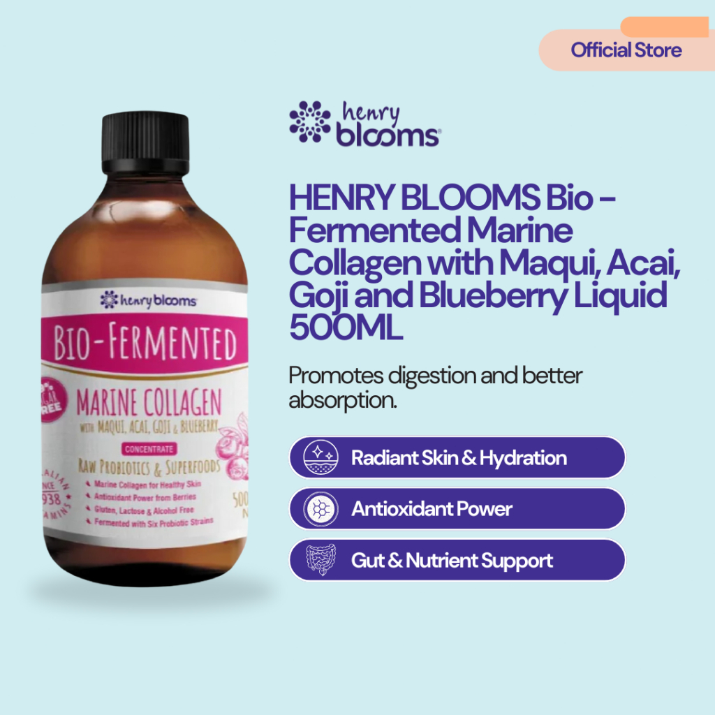 HENRY BLOOMS Bio-Fermented Marine Collagen with Maqui, Acai, Goji and ...