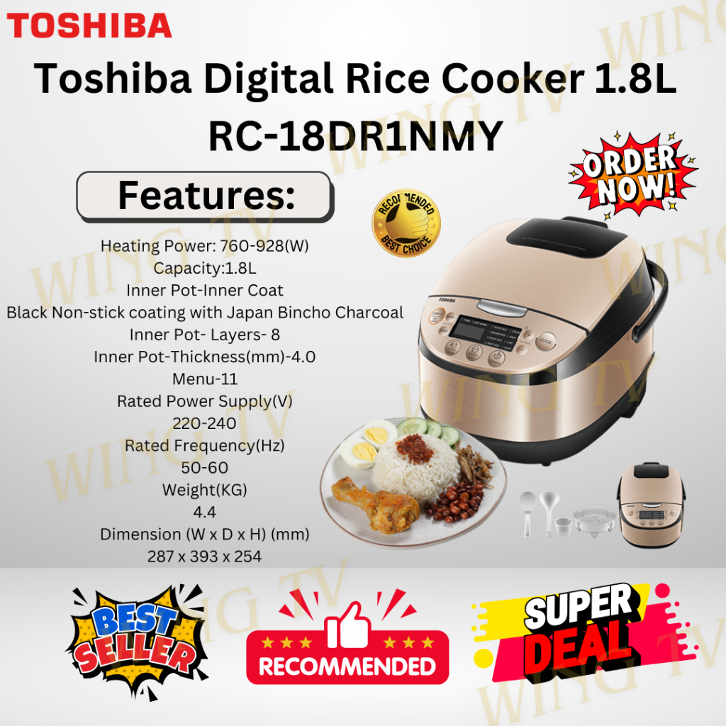 TOSHIBA DIGITAL RICE COOKER Murah 1.8L RC-18DR1NMY (PERIUK NASI ...