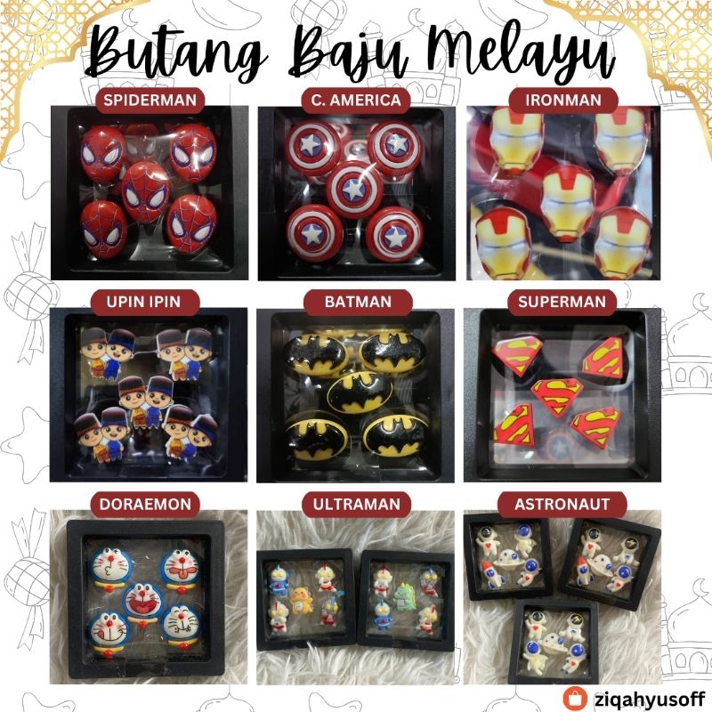 BUTANG BAJU MELAYU KANAK KANAK KARTUN SUPERHERO SPIDERMAN IRONMAN SQUID ...