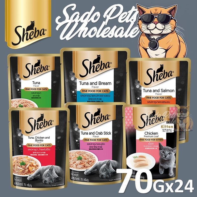 SHEBA Pouch Cat Kitten Wet Food 70g, Value Pack 1 BOX x 24 pack Makanan ...