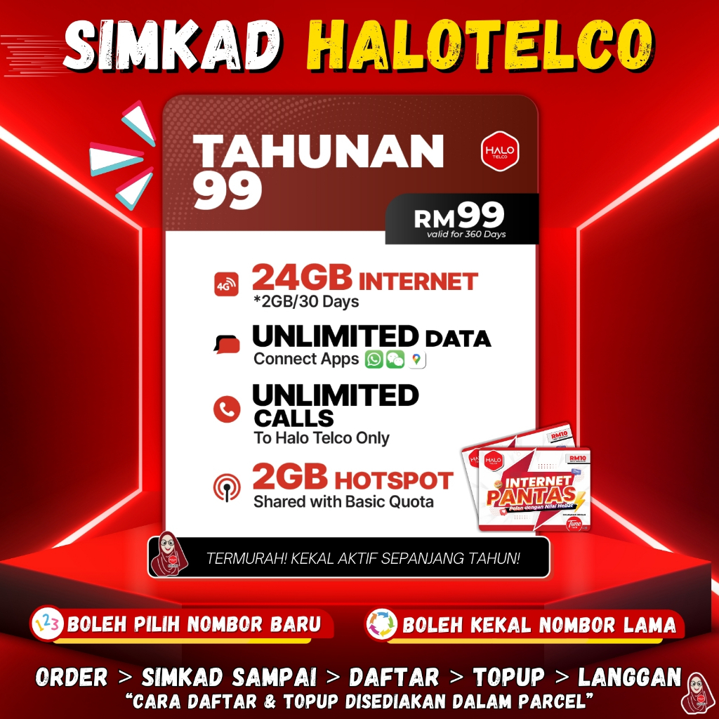 💥 𝗧𝗔𝗛𝗨𝗡𝗔𝗡 𝟵𝟵 | 4G UNLIMITED SPEED | 24GB DATA | RM99/SETAHUN | SIMKAD ...