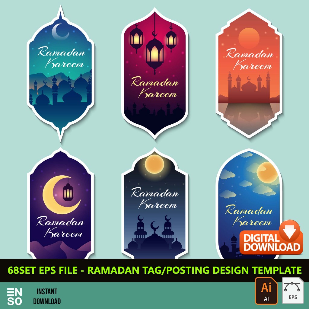 68-Set EPS Files Ramadan Tag Design Template | Editable Adobe ...