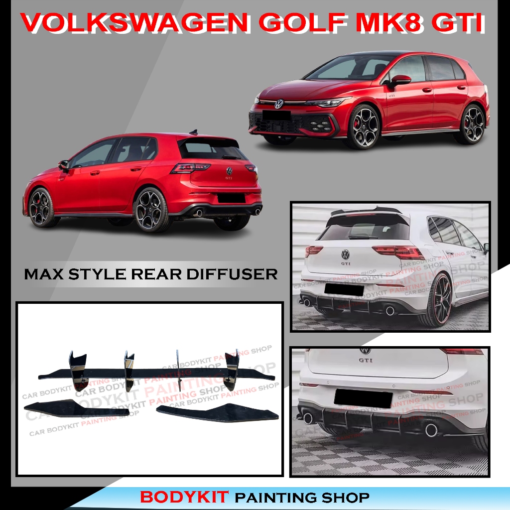 VOLKSWAGEN GOLF MK8 GTI MAX STYLE REAR BLADE DIFFUSER MATERIAL ABS ...