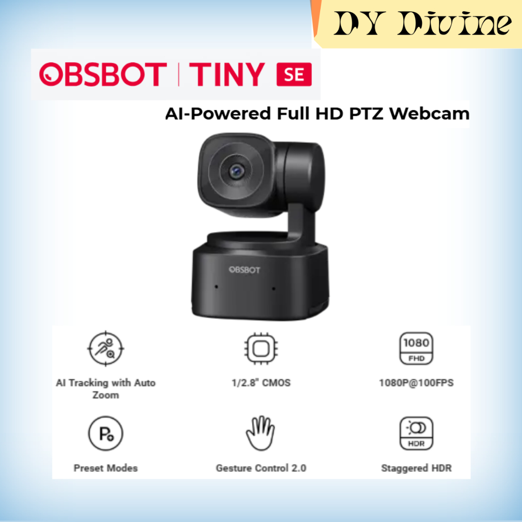 OBSBOT Tiny SE AI-Powered Full HD 1080p USB PTZ Webcam Smart Tracking ...