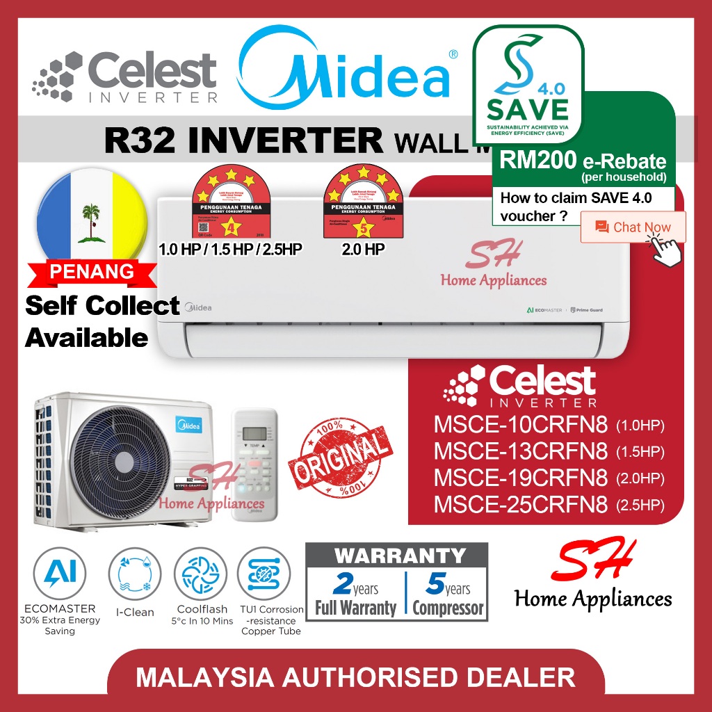 Midea R32 Inverter Air-conditioner CELEST MSCE / Xtreme Save MSXS AIRCOND 1.0HP 1.5HP 2.0HP 2 ...