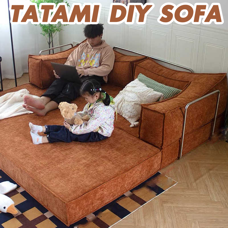 DIY Module Sofa Retro Sofa Bed Tatami Foldable Dual-purpose Fabric Sofa Living Room Bedroom ...