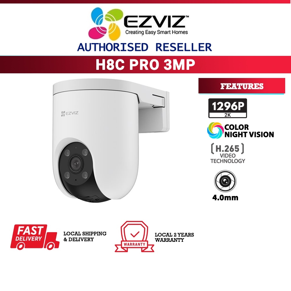 NEW EZVIZ H8C Pro 3MP 2K Pan/Tilt Two Way Talk Color Night Vision ...