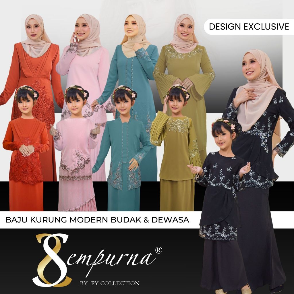 🔥KURUNG MODERN RAYA🔥BAJU RAYA SEDONDON BUDAK & DEWASA WARNA HITAM BRICK ...
