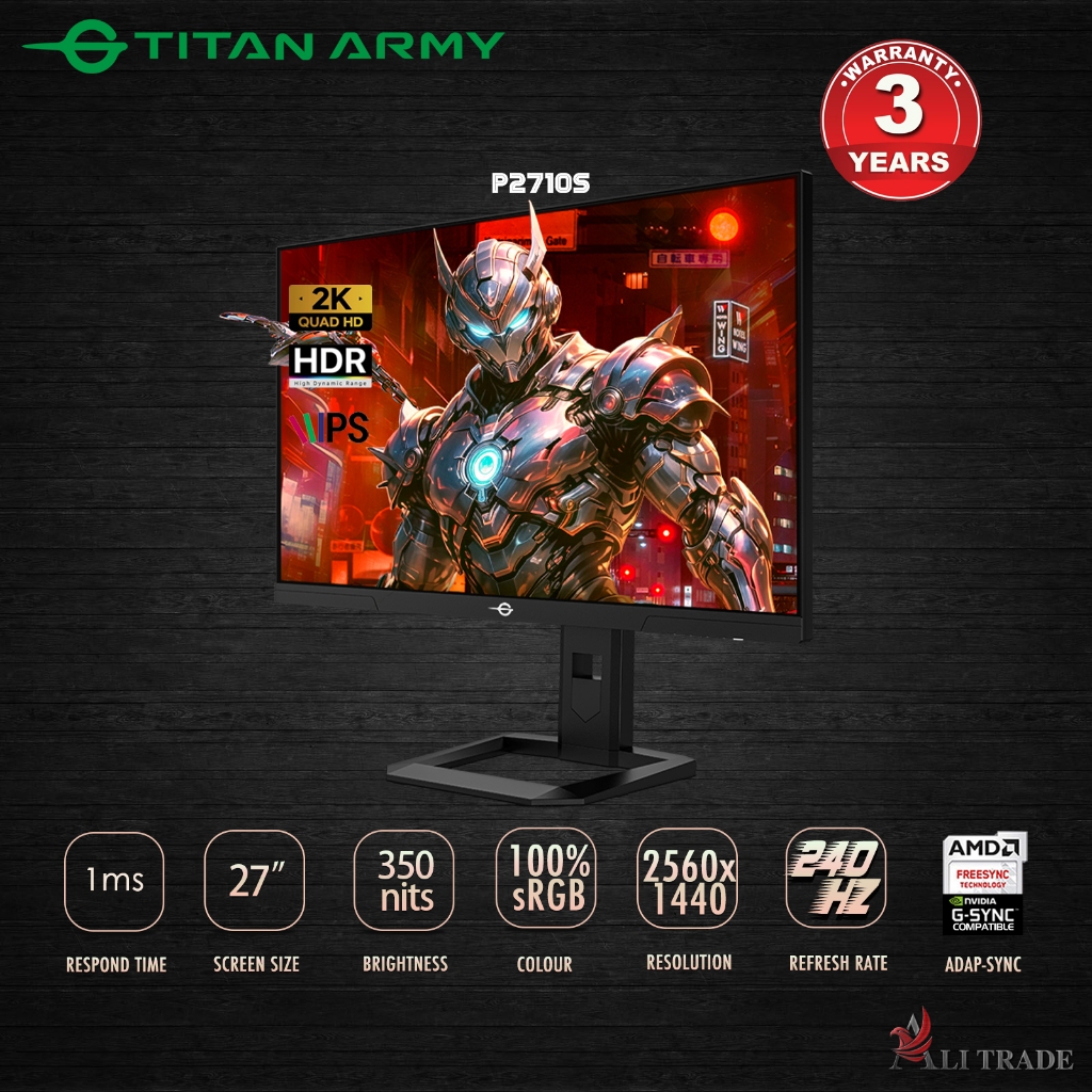 TITAN ARMY 27” FAST IPS QHD 240Hz/275Hz 1ms 100%sRGB HDR400 Rotatable Gaming Monitor (P2710S ...