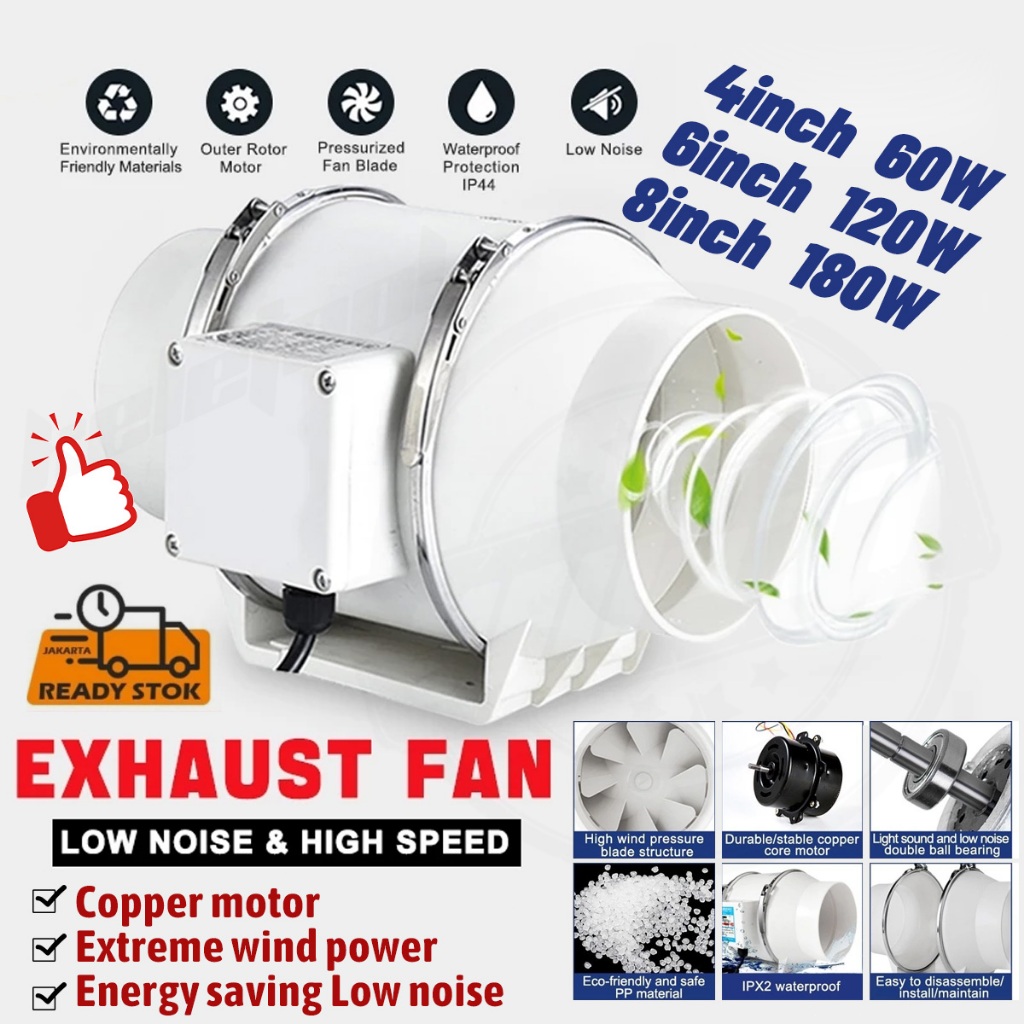 Exhaust Fan 4 inch 6 inch 8 inch Diagonal Flow Pressurized Duct Fan ...