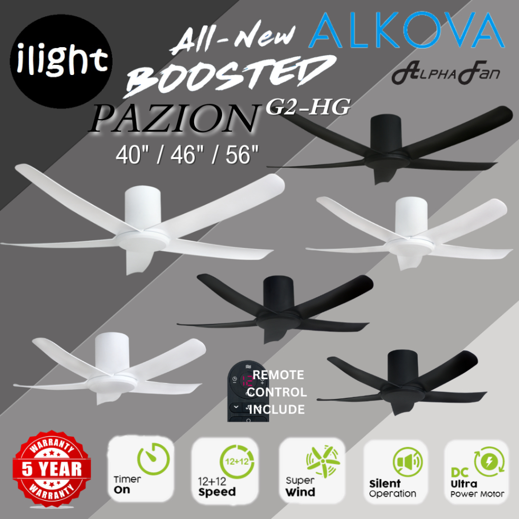 Alpha Alkova Pazion G2 HG 40 46 56 Inches 5 Blades DC Motor Ceiling Fan 12R + 12F Speed Remote ...