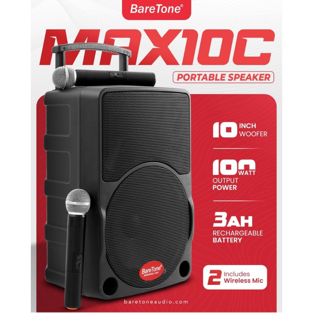 Baretone MAX-10C / MAX10C Portable Speaker 10" With Two UHF Handheld ...