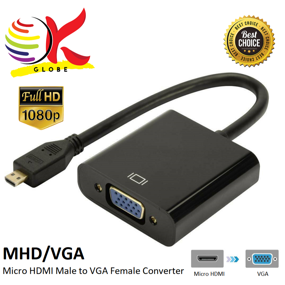 1080P MICRO HDMI TO VGA CABLE ADAPTER CONVERTER WITH AUDIO, MICRO HDMI ...