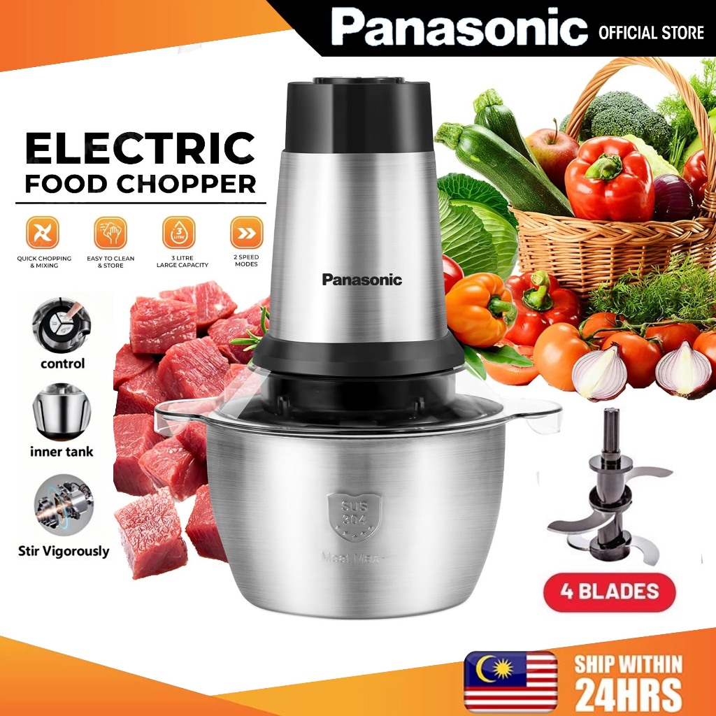 Panasonic Electric Meat Grinder 2L Chopper Blender Stainless Steel Food Processor Large Capacity ...