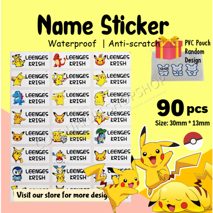 Pikachu Name Sticker custom made for kids, kindergarten, daycare ...