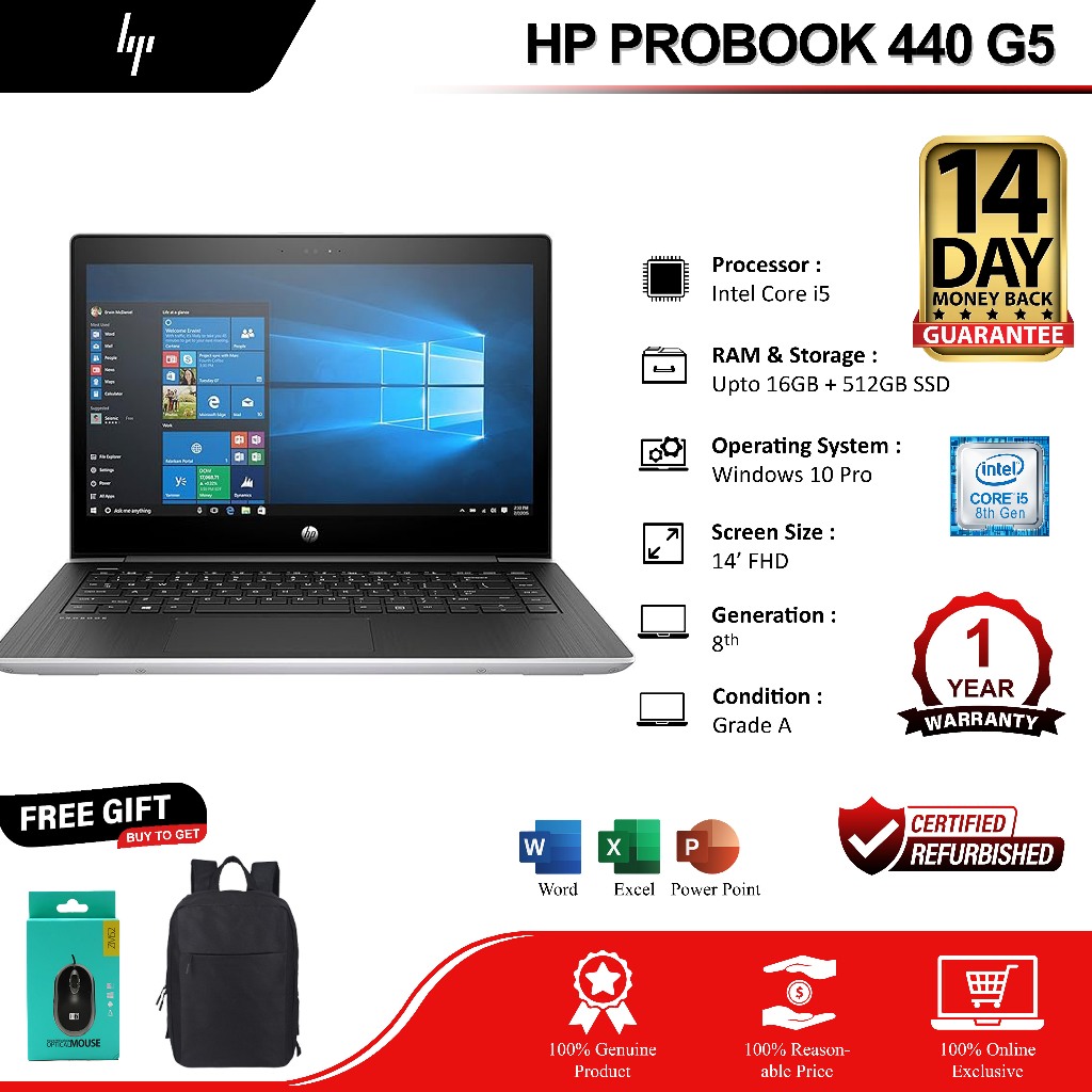 HP Probook 440 G5 Business Laptop 8th Gen Core I5-8250U 16GB RAM 512GB ...