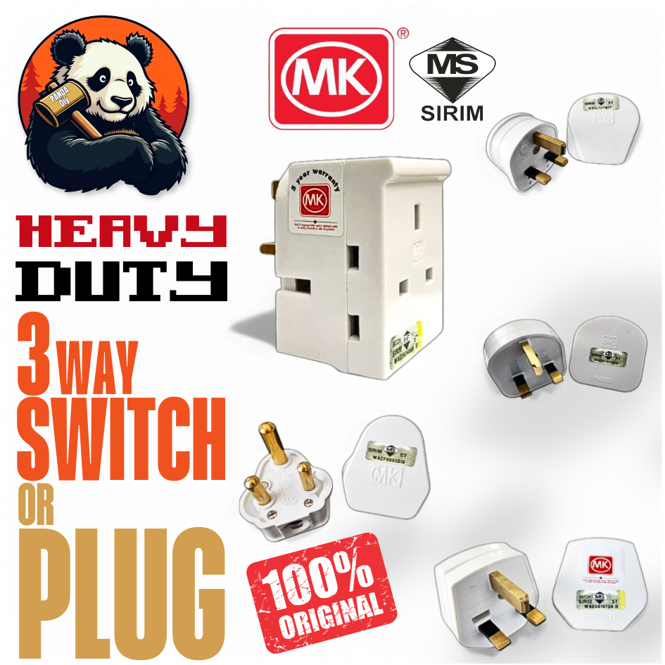 🐼 ⌞𝐒𝐈𝐑𝐈𝐌⌝ 𝐇𝐄𝐀𝐕𝐘 𝐃𝐔𝐓𝐘 🔌 MK 13A 15A 3 Pin Plug Top / 3 Way 13A Adaptor with SIRIM bakeline tahan ...