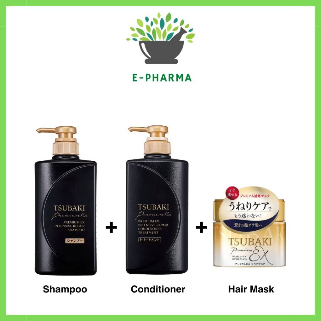 TSUBAKI Premium EX Intensive Repair Shampoo 490ml + Conditioner 490ml + Repair Hair Mask 180g ...