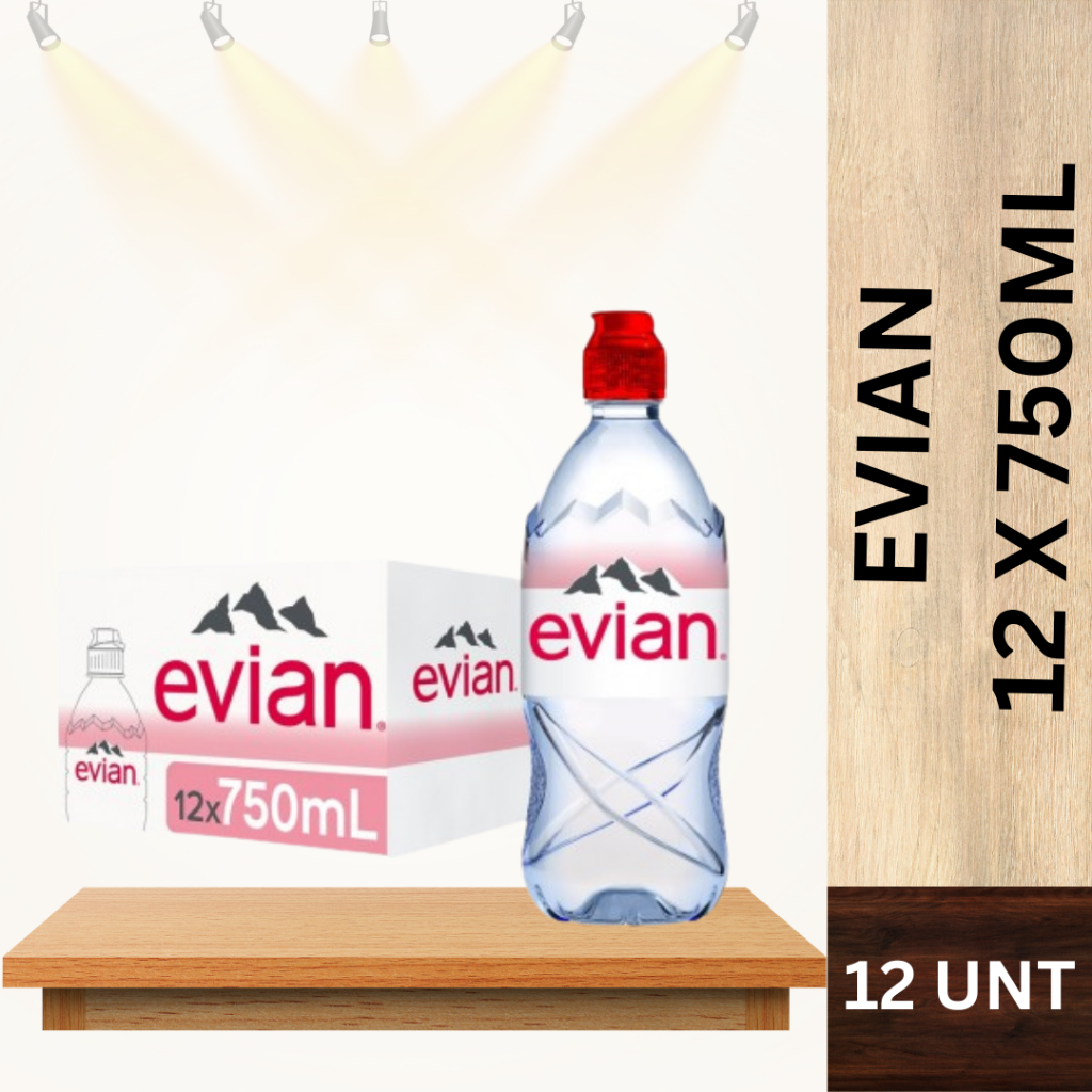 Evian Natural Mineral Water 750ml x 12 Bottles | Sports Cap Bottle for ...