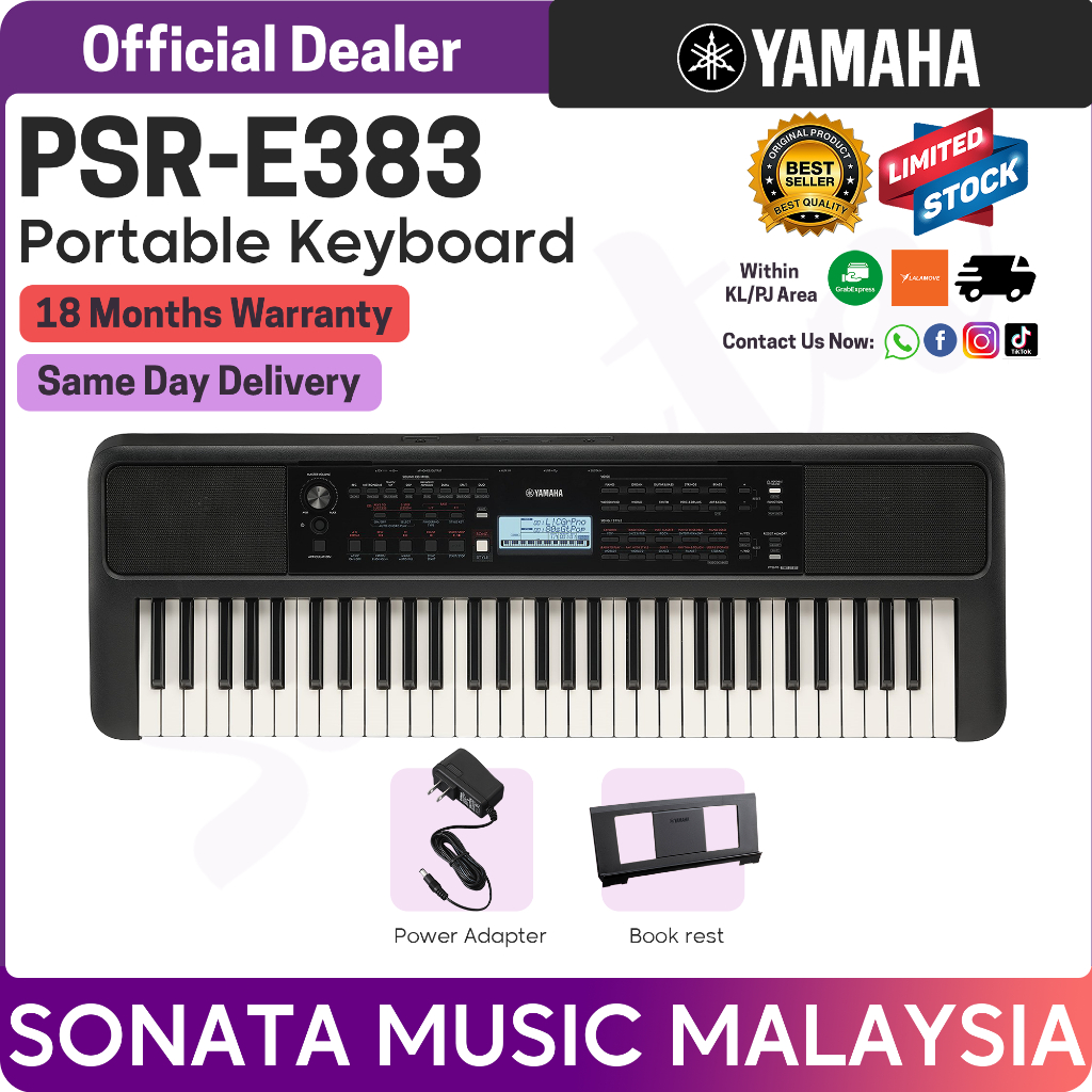 Yamaha PSR-E383 61 key Portable Keyboard Package (PSR-E383 / PSRE383 ...