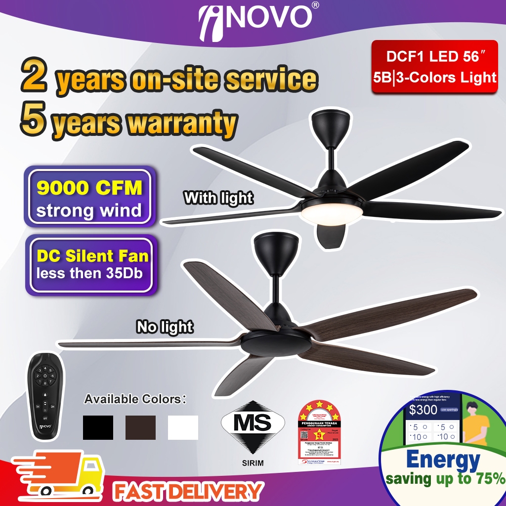 INOVO DCF1 56" DC Silent Ceiling Fan with Light Remote Control 5 ABS ...