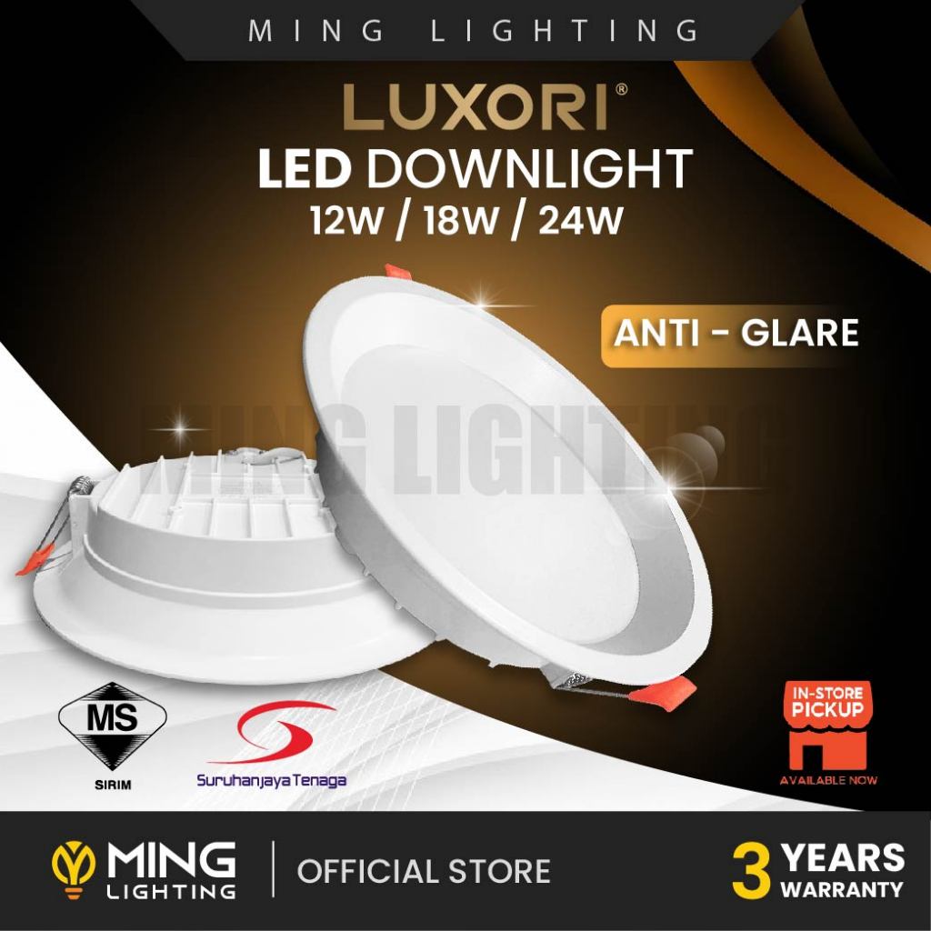LUXORI Anti-Glare 12W 18W 24W LED Downlight Lampu Siling Rumah Round White Lights Home Room ...