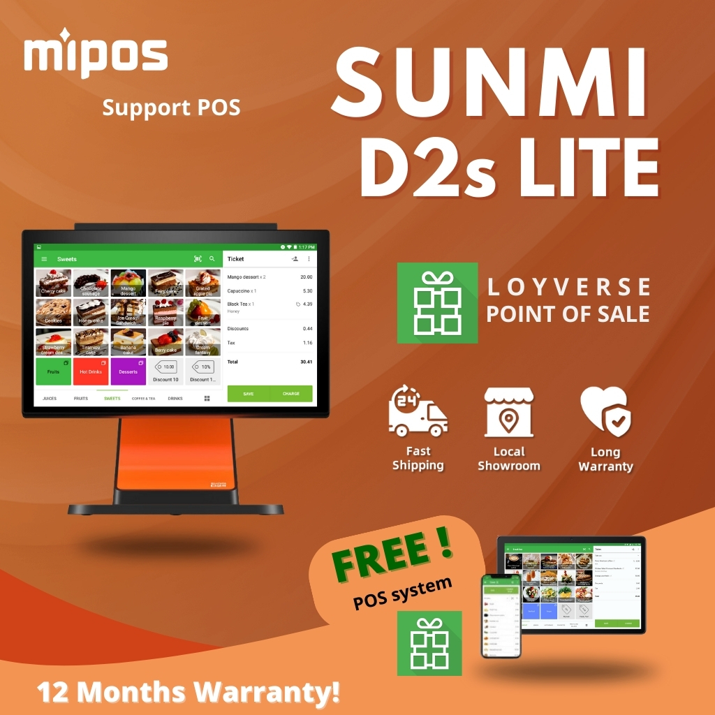 SUNMI D2s LITE Android POS Terminal 2GB RAM + 8GB ROM | Android POS Loyverse System | Shopee ...