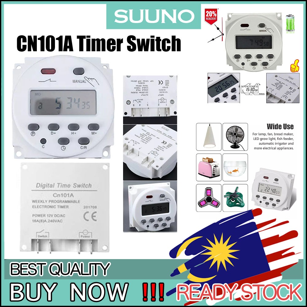 7 Days Timer Switch 5V 12V 24V 110V 220V CN101A Time Relay Automatic Loop Rechargeable Battery ...