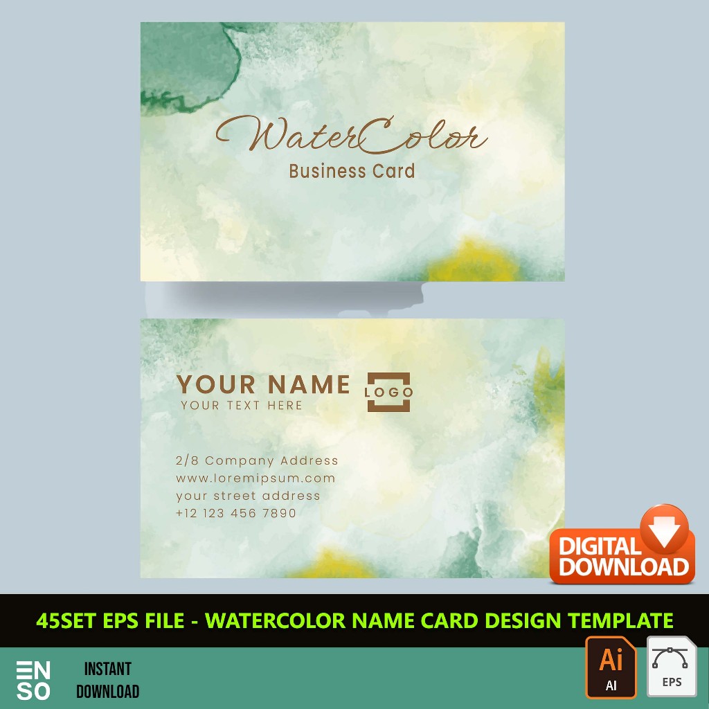 45-Set EPS Watercolor Name Card Design Template Files | Editable Adobe ...