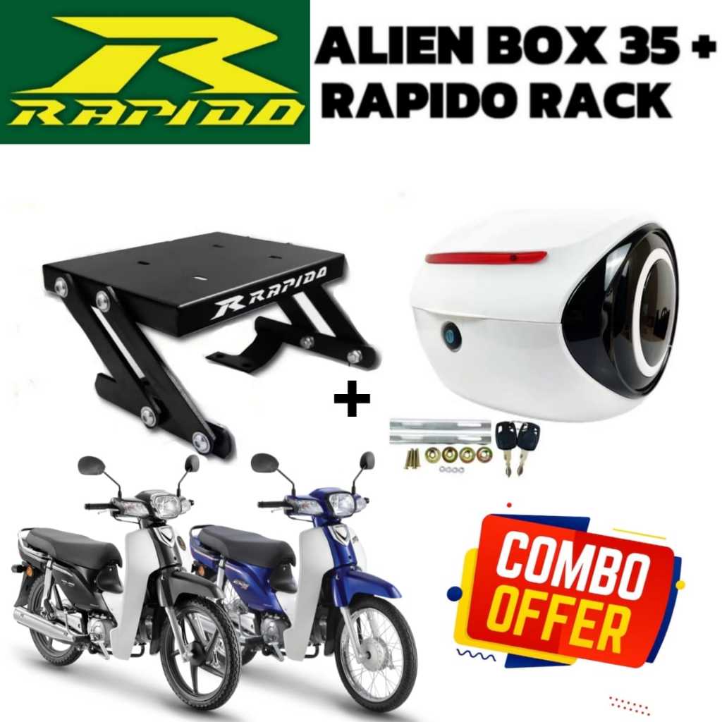 COMBO SET BOX ALIEN 35L ABS HONDA EX5 DREAM FI + MONORACK RAPIDO EX5 ...