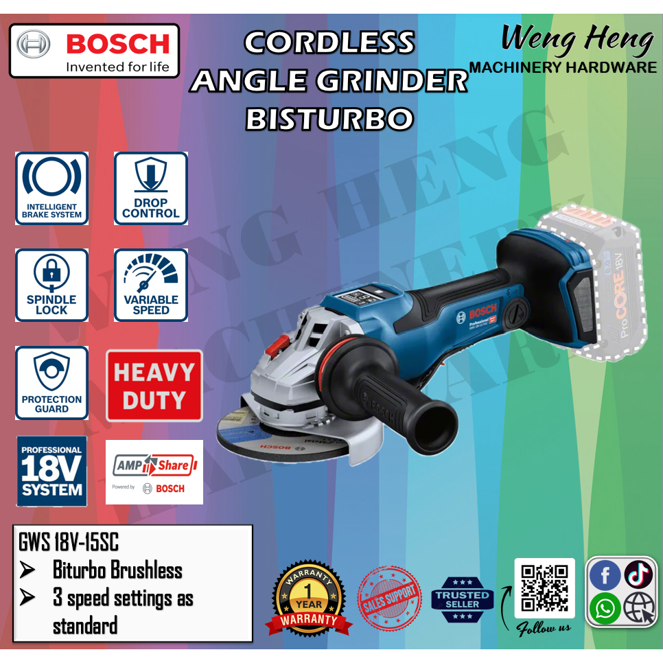 Bosch Professional Cordless Angle Grinder BITURBO - GWS 18V-15 SC | Shopee Malaysia