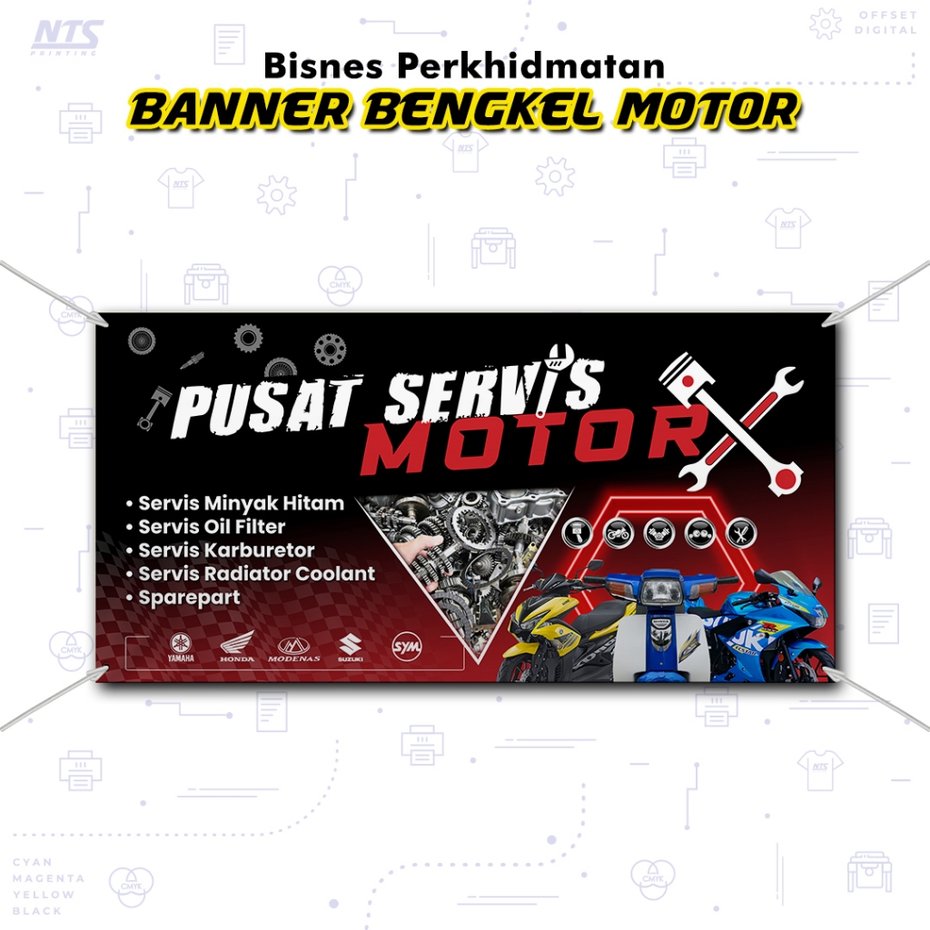 🔥READY DESIGN🔥 Banner Pusat Servis Motor / Kalis Air / Tahan Lasak ...