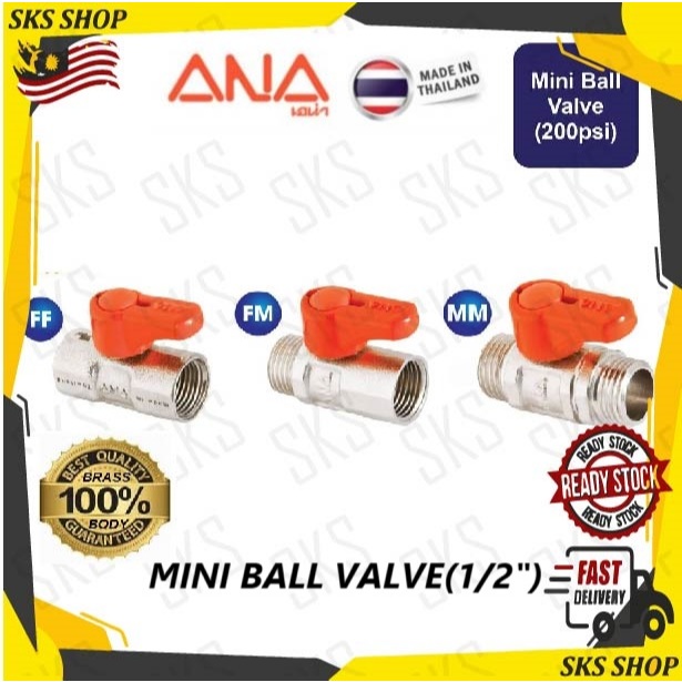 (MADE IN THAILAND) ANA 1101 1/2" BRASS CHROMED MINI BALL CORK BALL ...