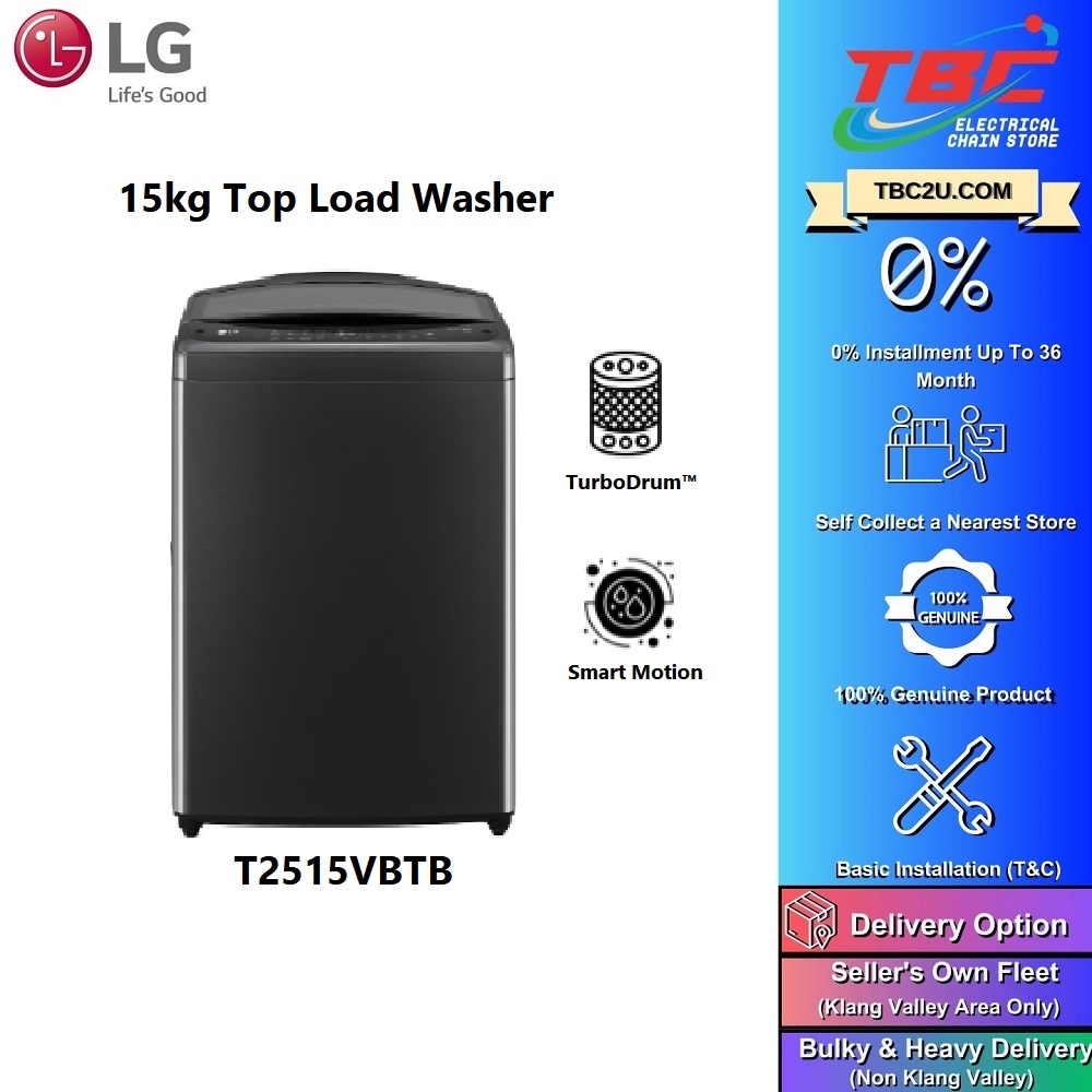 LG 15kg Top Load Washer with Smart Inverter and Turbo Drum | T2515VBTB | Shopee Malaysia
