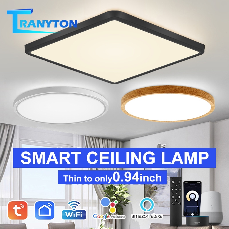Smart tuya LED Ceiling Light Wooden 28W/36W Remote Control Tricolor ...