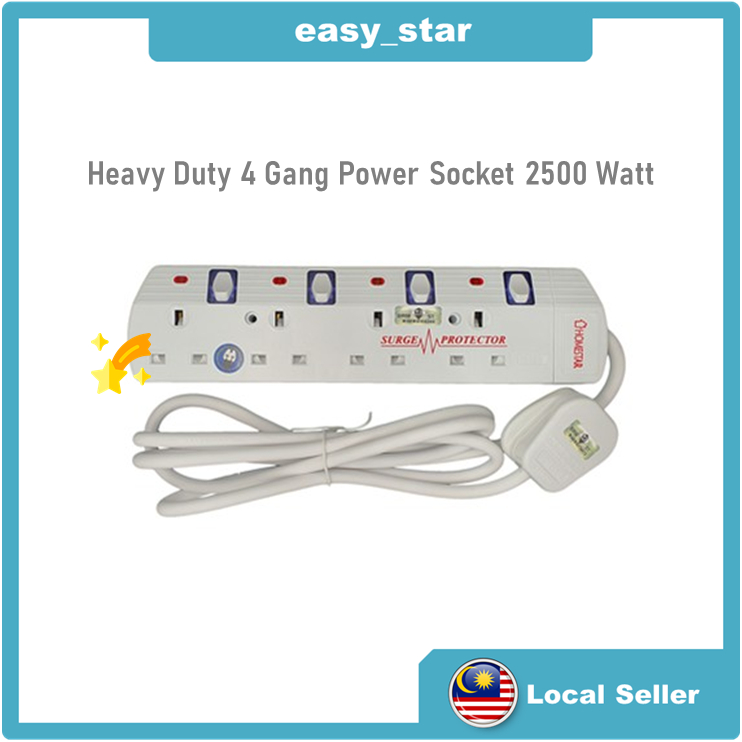 Heavy Duty 4 Gang Power Socket 2500 Watt (2 Meter/3 Meter/5 Meter ...