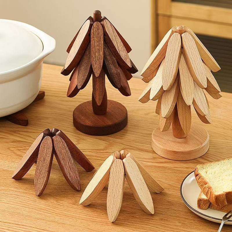 4PCS Tree Design Stand Wooden Trivets Decorative Anti Scald Heat ...