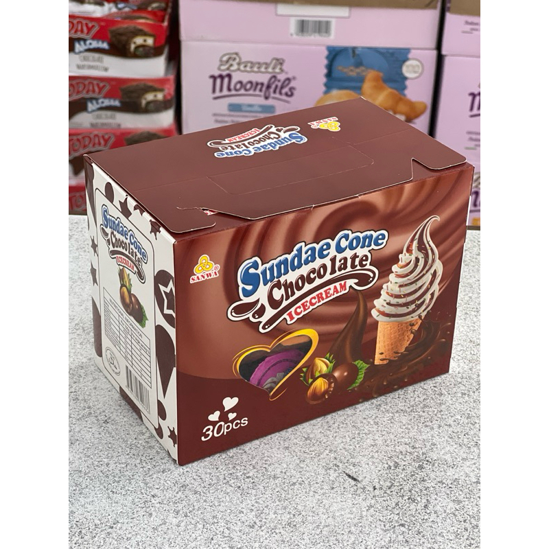 30pcs Sanwa Brand Sundae Cone Chocolate Ice Cream Snack Cone Halal ...