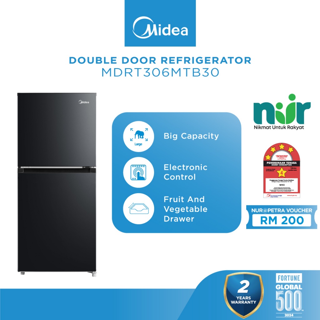 Midea MDRT306MTB30 Gross 240L 2 Doors Refrigerator / Fridge / Peti ...