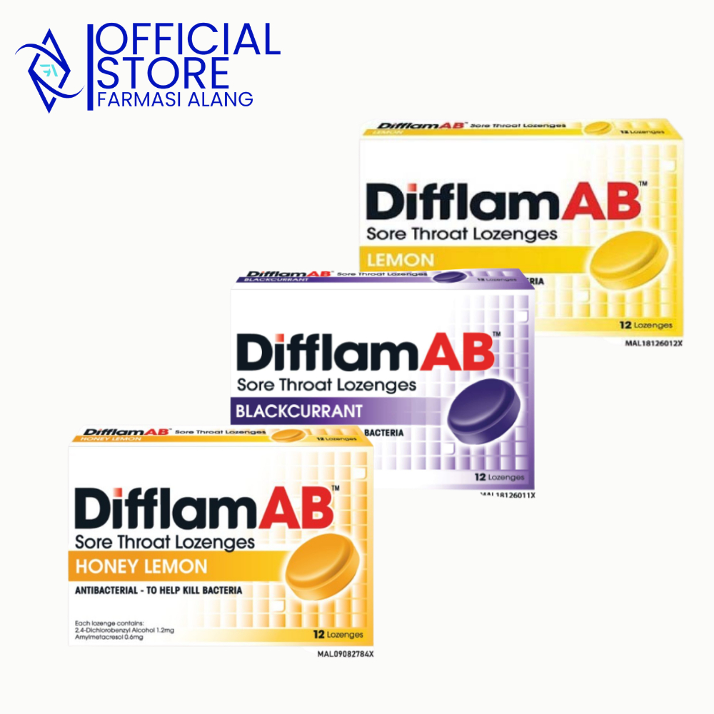 FARMASI ALANG DIFFLAM AB SORE THROAT LOZENGES 12'S(LEMON/BLACKCURRENT ...
