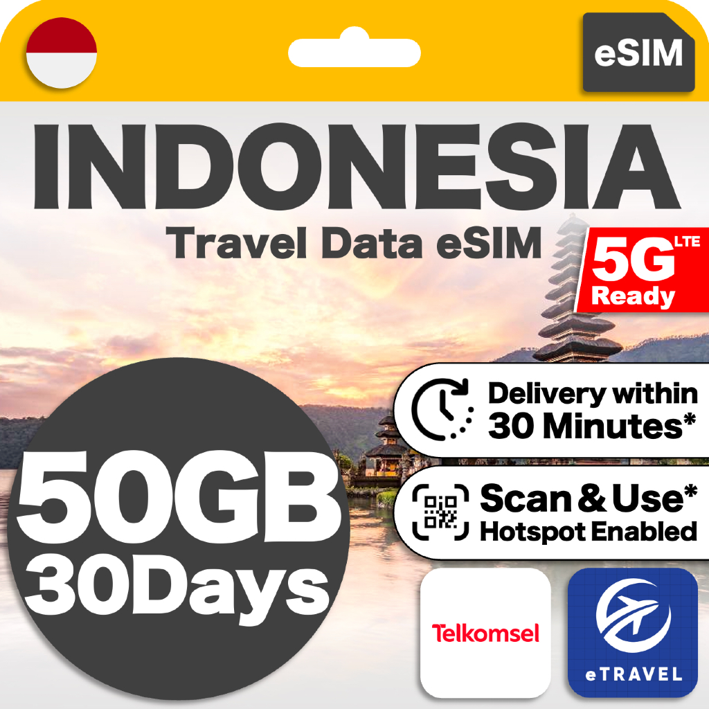eSIM Indonesia 5G Telkomsel Unlimited Data 印度尼西亚 | eTravel Bali, Bromo ...