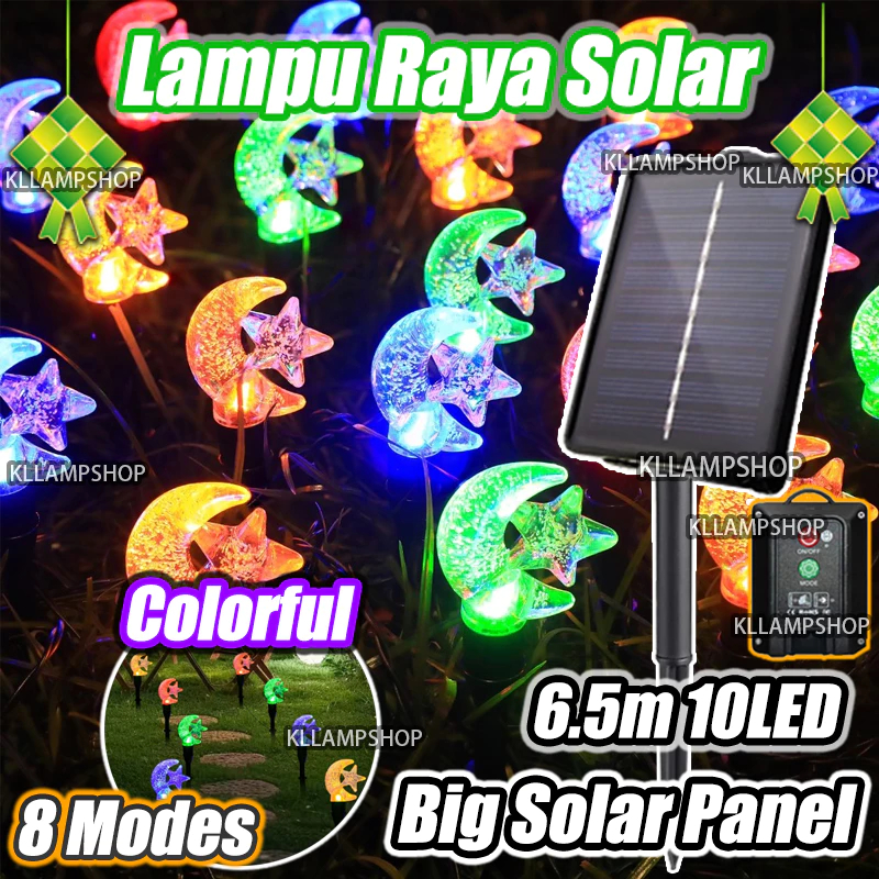 👍Lampu raya solar 6.5m10LED Fairy light Waterproof Moon Star Fairy ...