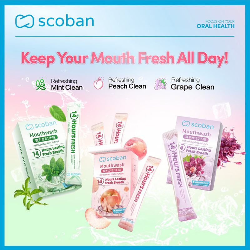 Scoban Mint Peach Clean Mouthwash Cool Fresh Breathe Protect Gums Value ...