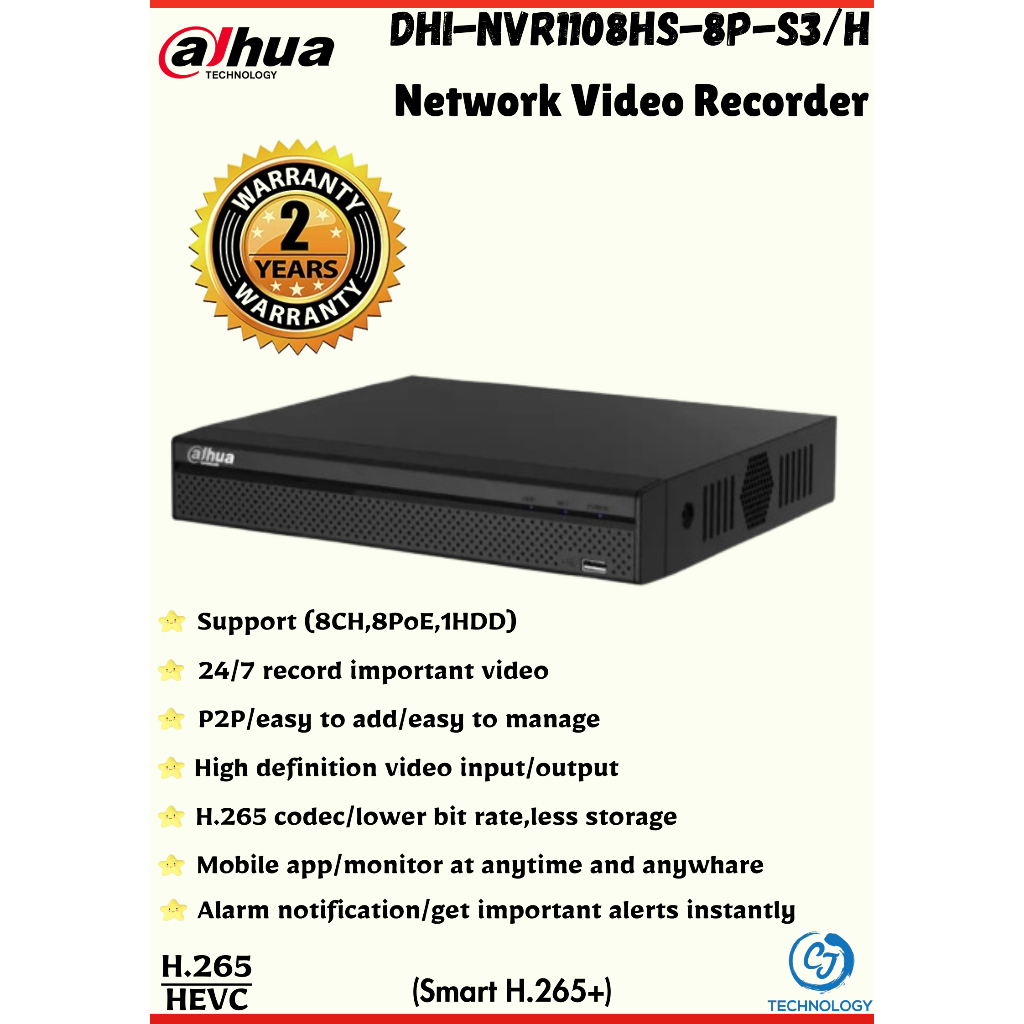 DAHUA DHI-NVR1108HS-8P-S3/H 8 Channel Compact 1U 8PoE Lite H.265 Network Video Recorder | Shopee ...