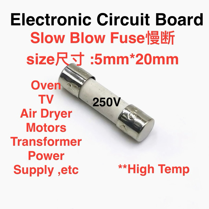 [READY STOCK] Slow Blow Ceramic Fuse 250V 5mmx20mm For PCB Board ...