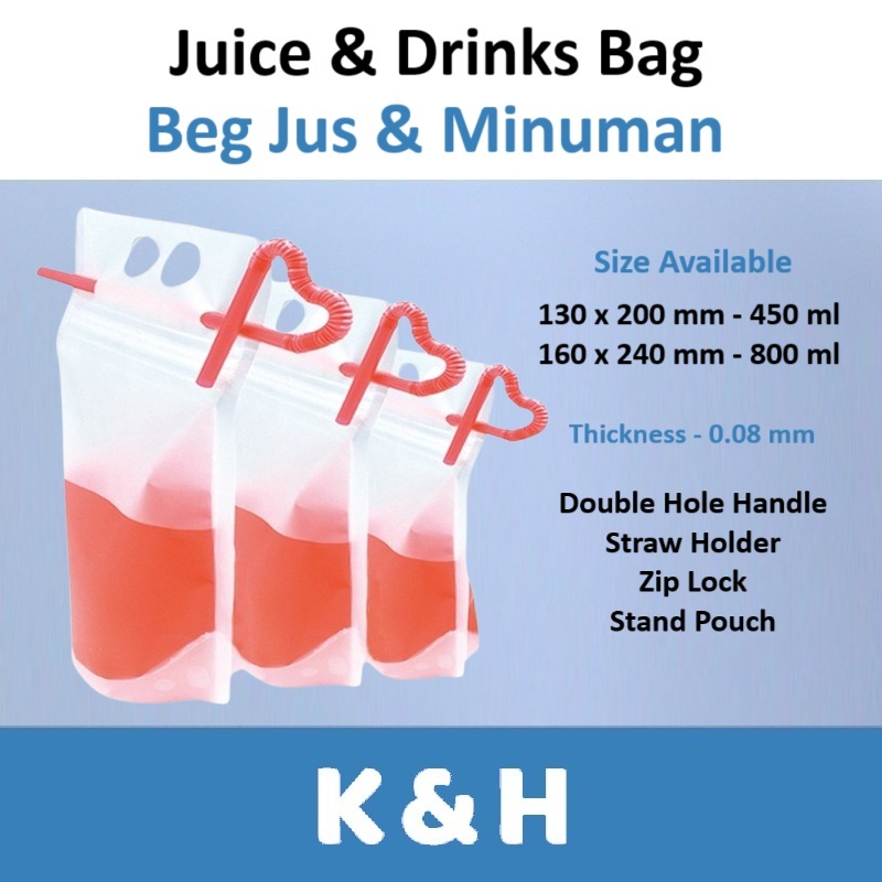 Beg Plastik (100pcs+-) Handheld Juice Bag with Two Handle Hole + zip ...